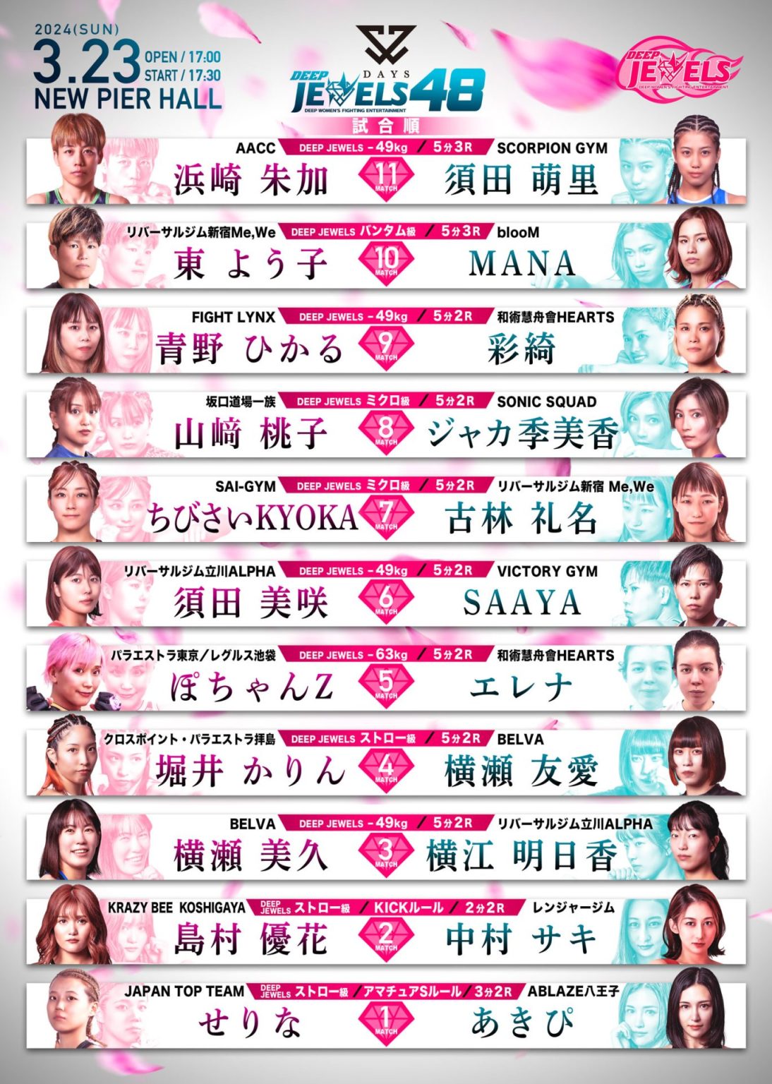 10年振りにDEEPに凱旋する女王・浜崎朱加に連勝中の20歳の須田萌里が挑み、PFLで戦っていた現DEEP JEWELSフェザー級王者の東よう子が2年4カ月に参戦などDEEP JEWELS ...